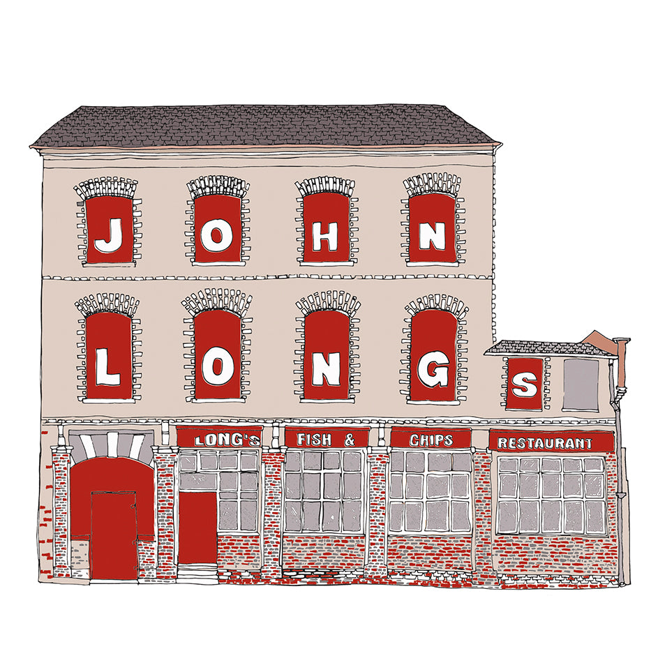 John Longs Fish & Chip Shop Artist Postcard – Flax Fox